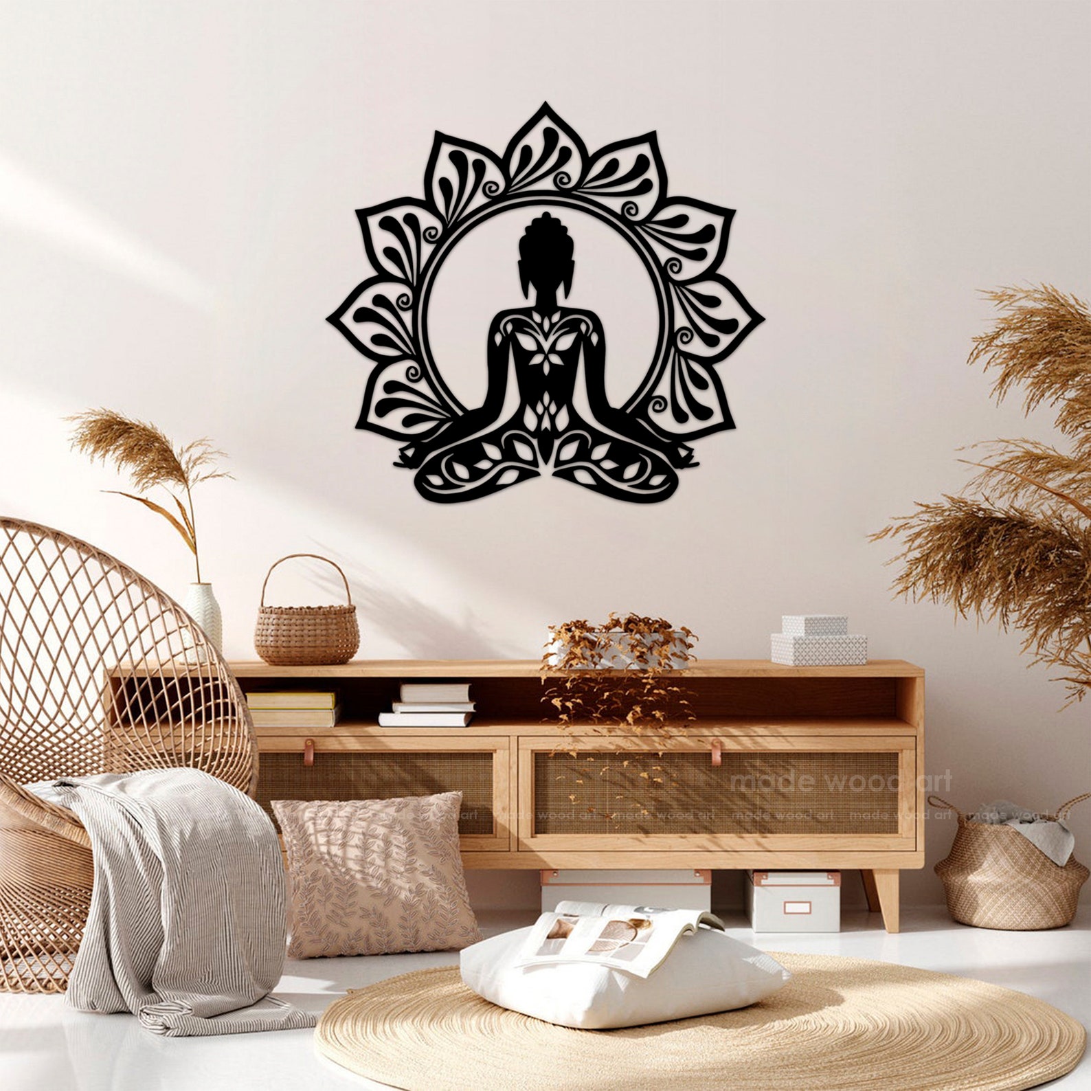 Meditating Buddha Wall Art, Wooden Mandala, Zen Decor, Meditation Room ...