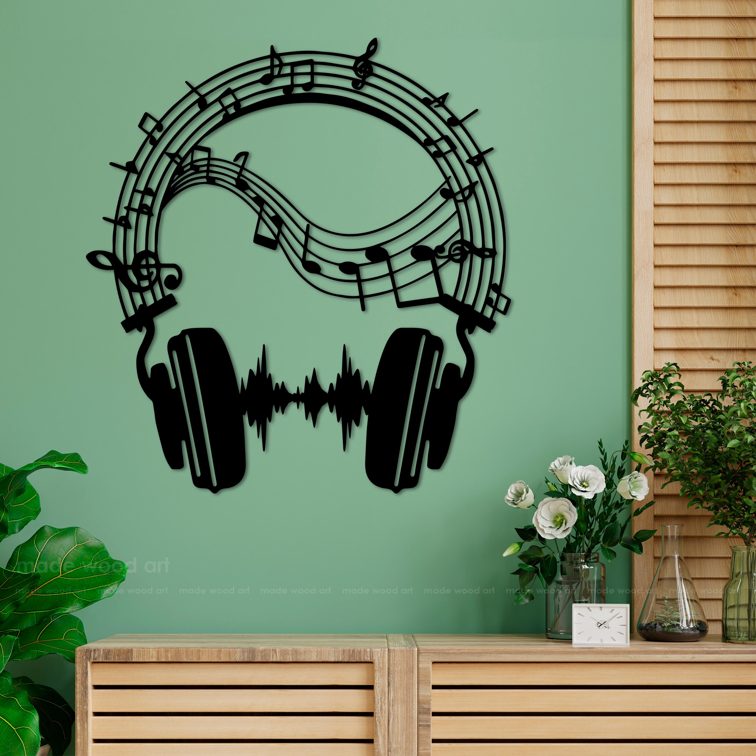 Wooden Headphones Wall Decor, Soundwave Art, Voice Recording Gift ...