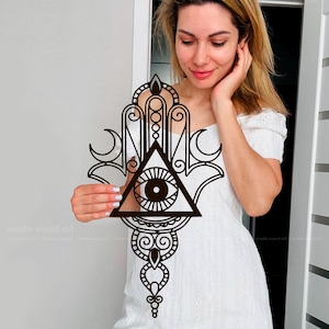 Hamsa Hand Wood Wall Decor, Judaica Art, Jewish Blessing Home, Hand of ...