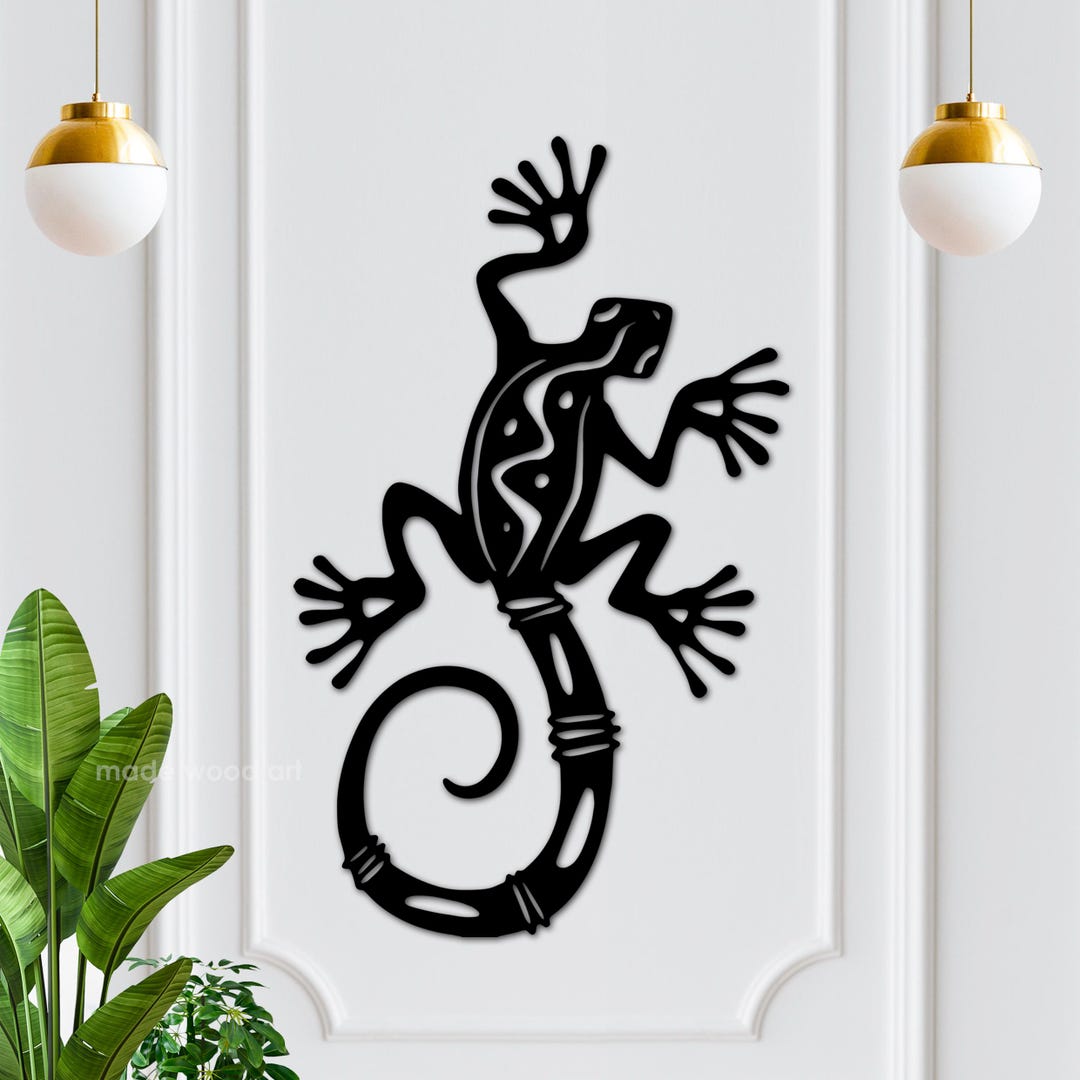 Wood Lizard Wall Art, Gecko Wall Decor, Animal Wall Hanging, Minimalist ...