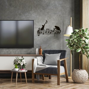 Music Notes Wall Art, Wood Music Art, Cat Wall Art, Music Room Decor ...