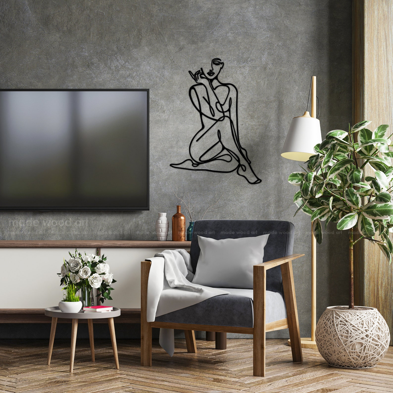 Line Wall Art Wood Wall Art Woman One Line Art Wall Decor - Etsy