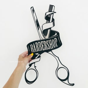 Custom Barber Shop Sign Wood Wall Art Barbershop Decor Scissors Art ...