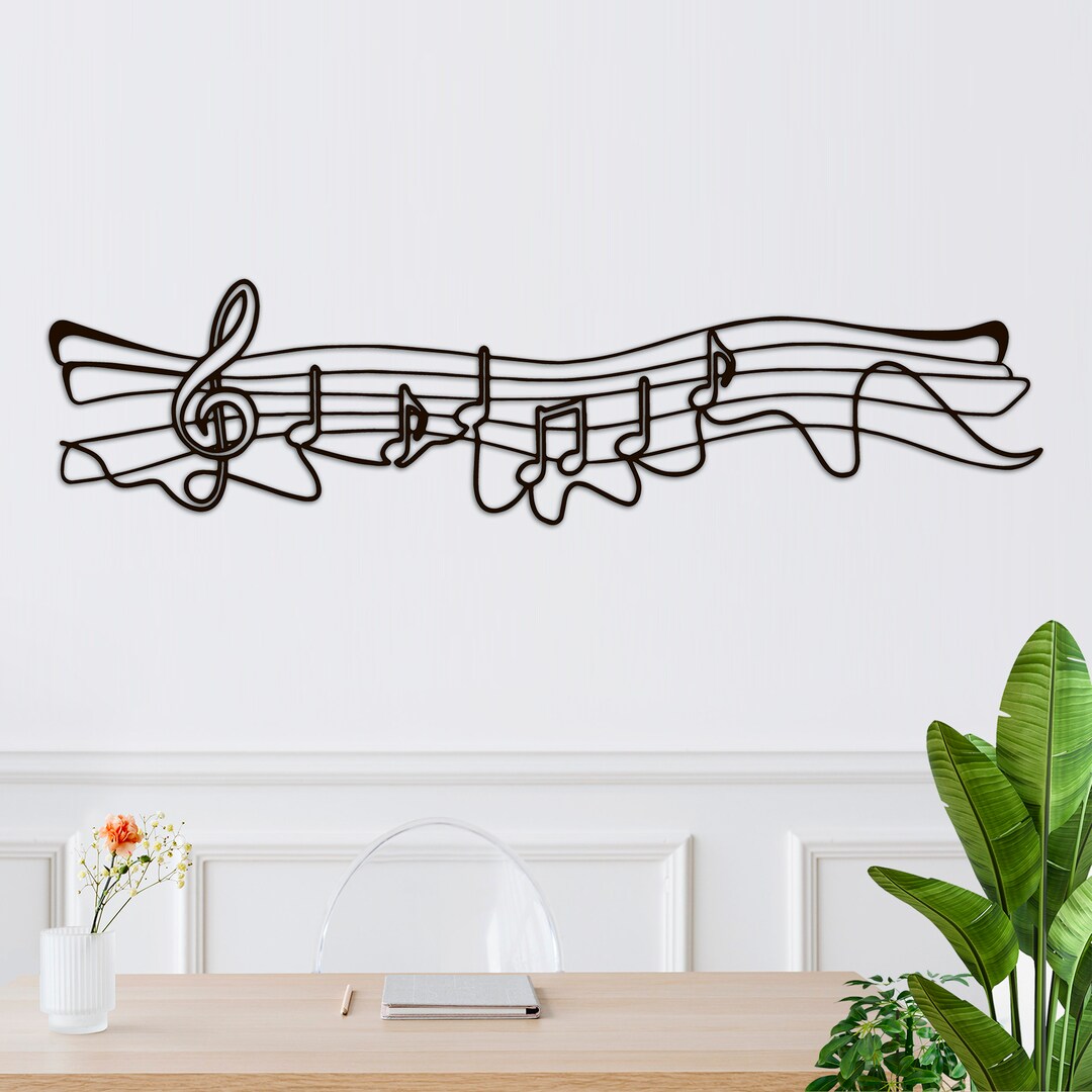 Music Notes One Line Art, Music Symbol Wood Decor, Sheet Music, Room ...