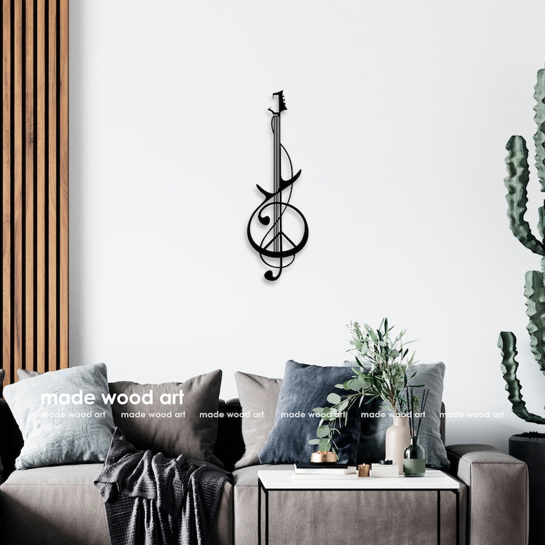 Wood guitar wall art Music theme decor Bedroom wall decor | Etsy