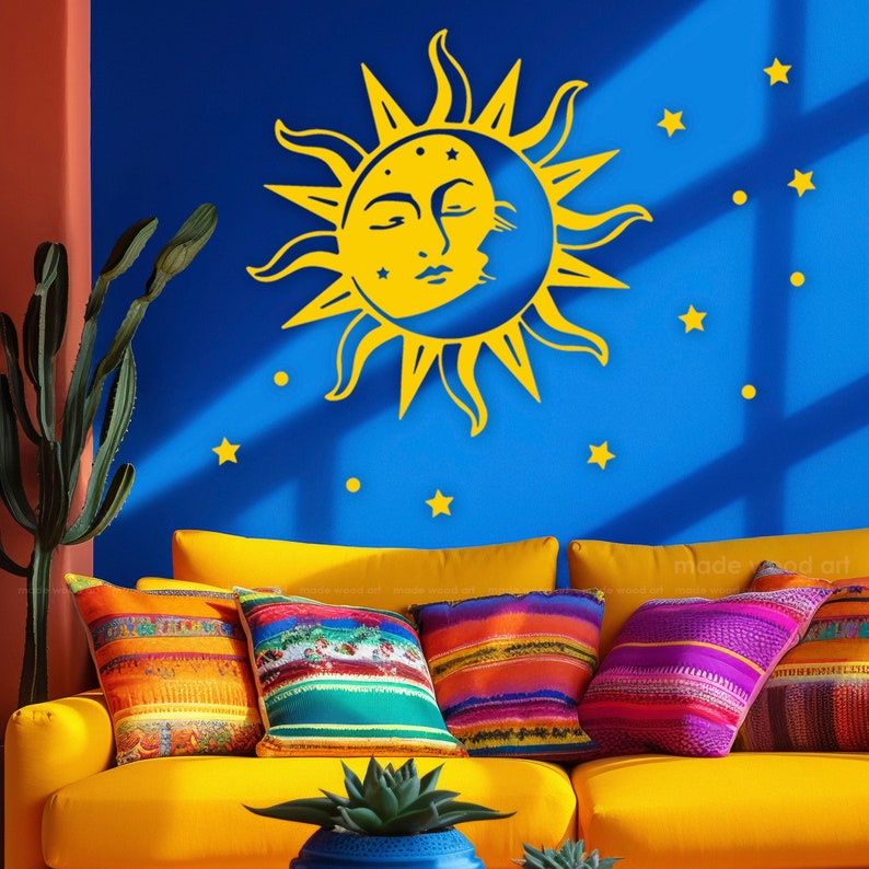 Sun and Moon Wall Art, Wooden Celestial Decor, Boho Wall Decor Bedroom ...