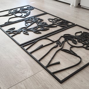 Triptych Wall Art, Minimalist Line Art, 3 Piece Wood Wall Decor ...