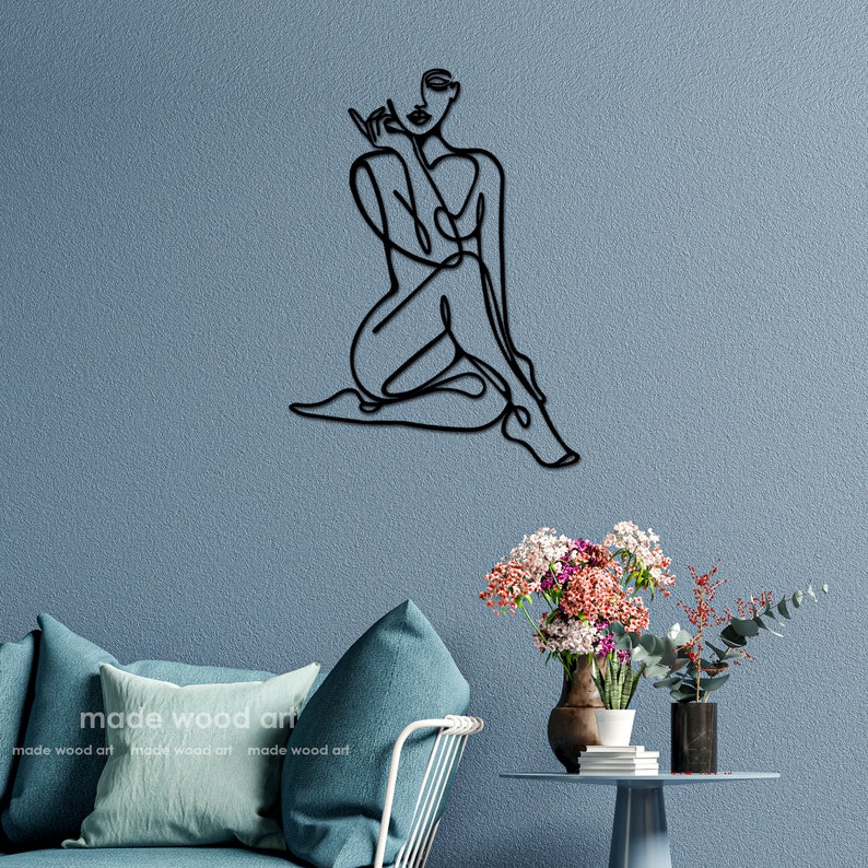 Line Wall Art Wood Wall Art Woman One Line Art Wall Decor | Etsy