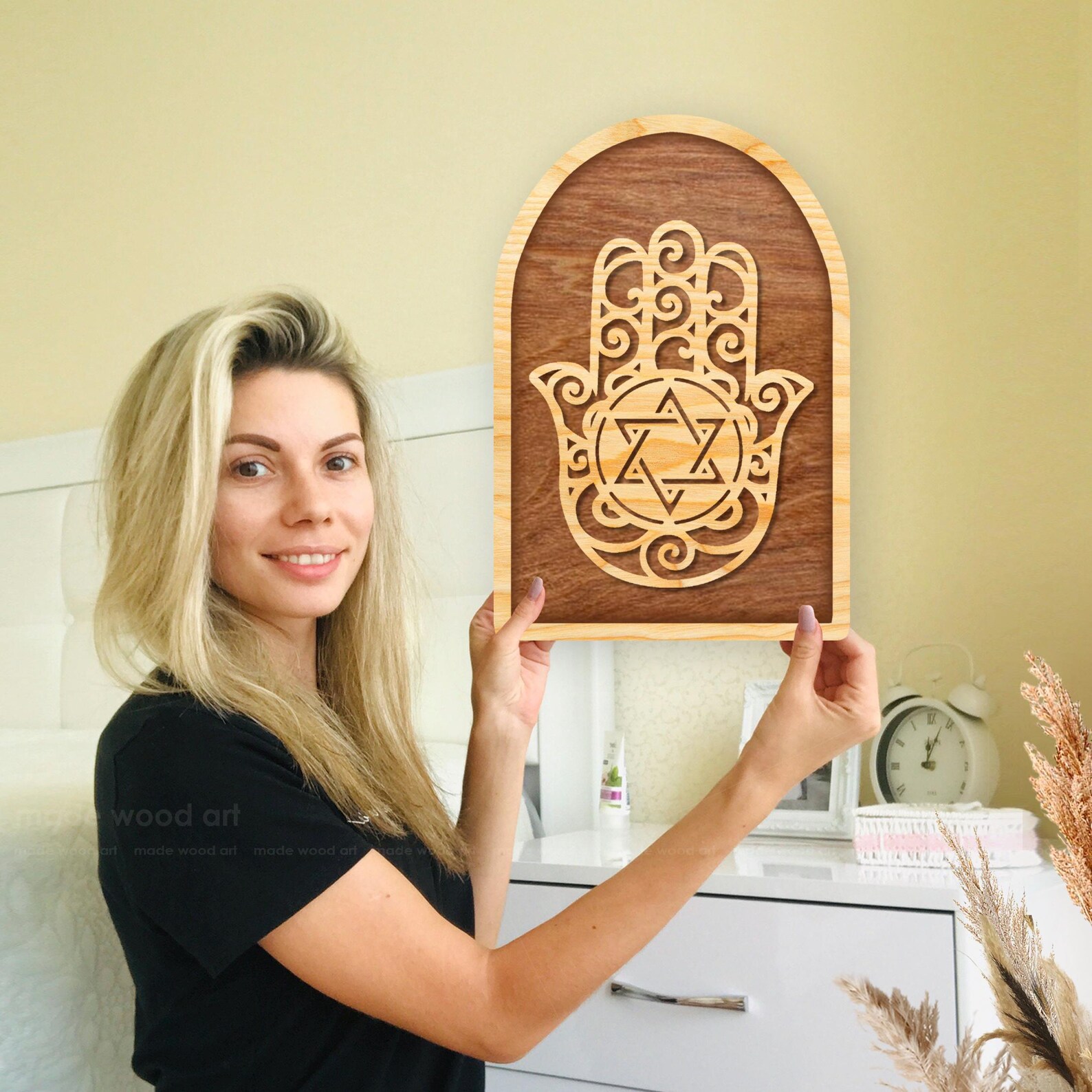 Hamsa Wood Wall Art, Star of David, Judaica Art, Jewish Gift, Shelf ...