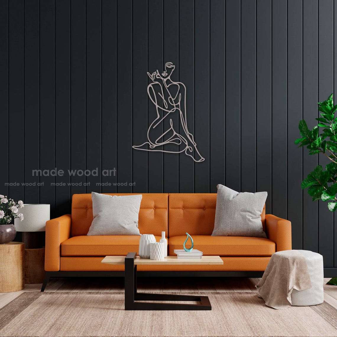 Line Wall Art Wood Wall Art Woman One Line Art Wall Decor | Etsy
