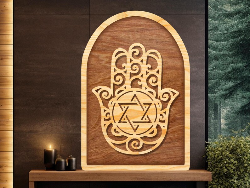 Hamsa Wood Wall Art, Star of David, Judaica Art, Jewish Gift, Shelf ...