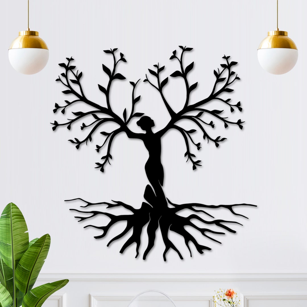 Gold Tree of Life Wall Art, Wood Wall Decor, Above Bed Art, Family Tree ...