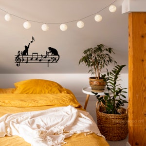 Music Notes Wall Art, Wood Music Art, Cat Wall Art, Music Room Decor ...
