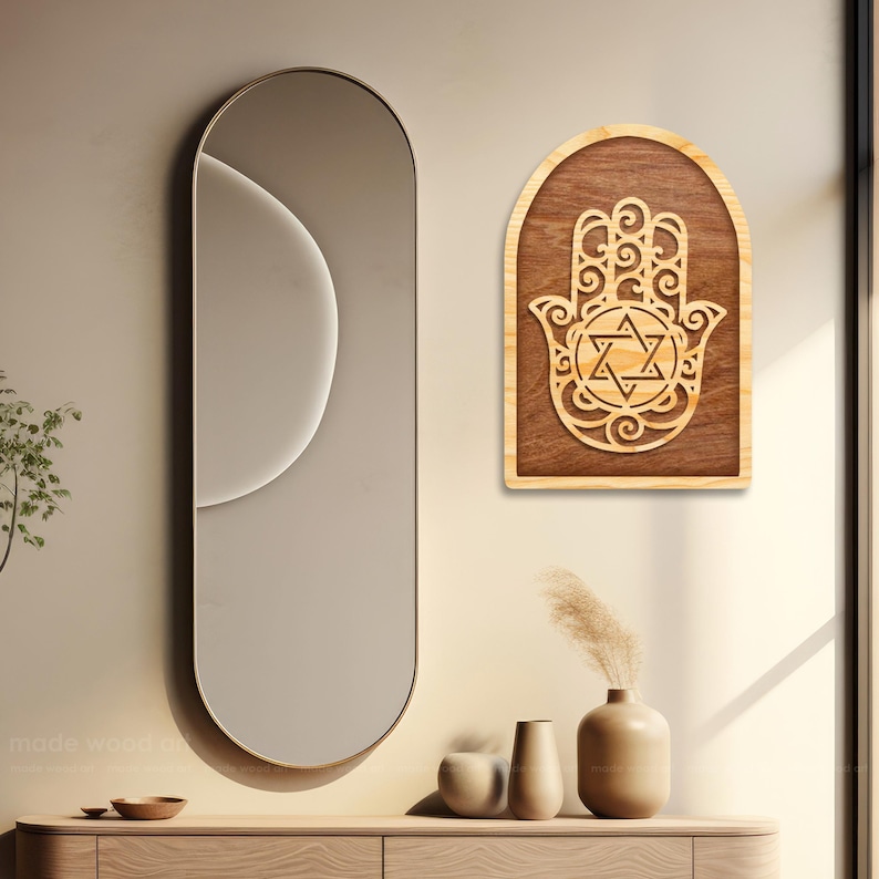 Hamsa Wood Wall Art, Star of David, Judaica Art, Jewish Gift, Shelf ...