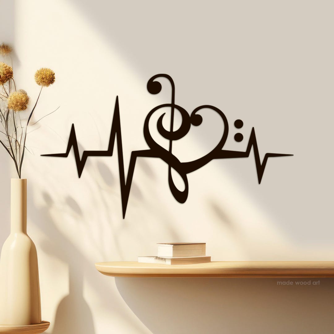 Musical Note Heart Wall Art, Wood Music Symbol, Sheet Music Decor ...