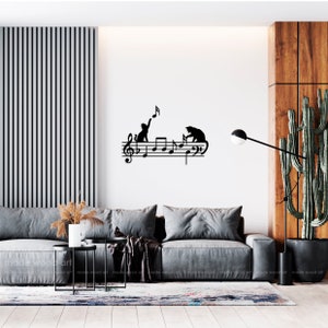 Music Notes Wall Art, Wood Music Art, Cat Wall Art, Music Room Decor ...