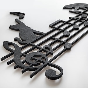 Music Notes Wall Art, Wood Music Art, Cat Wall Art, Music Room Decor ...