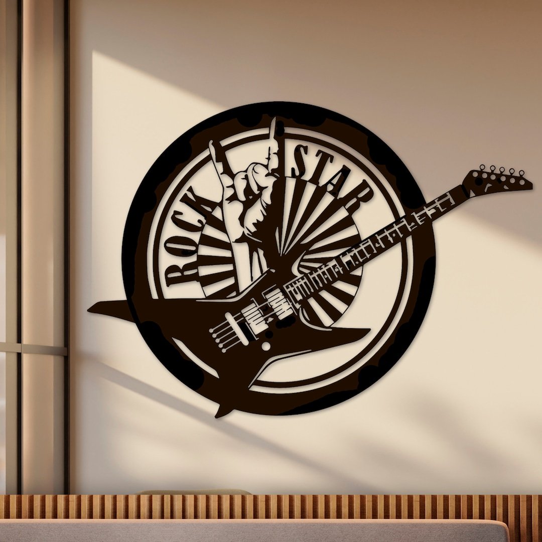 Electric Guitar Wall Art, Rock Star Wooden Wall Decor, Music Lover Gift ...