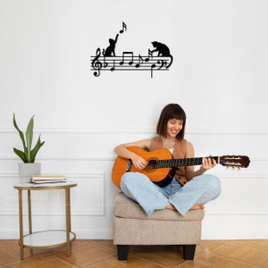 Music Notes Wall Art, Wood Music Art, Cat Wall Art, Music Room Decor ...