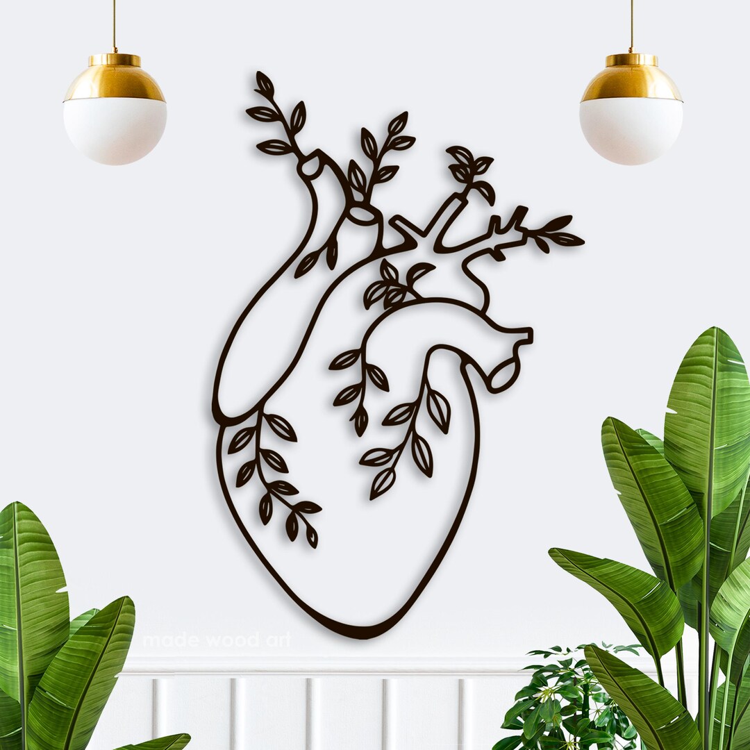 Anatomical Heart With Flowers, Human Anatomy Wood Wall Art, Medical ...