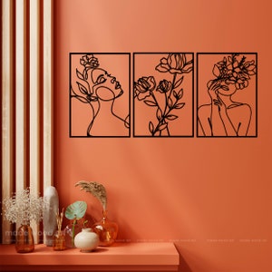 Triptych Wall Art, Minimalist Line Art, 3 Piece Wood Wall Decor ...