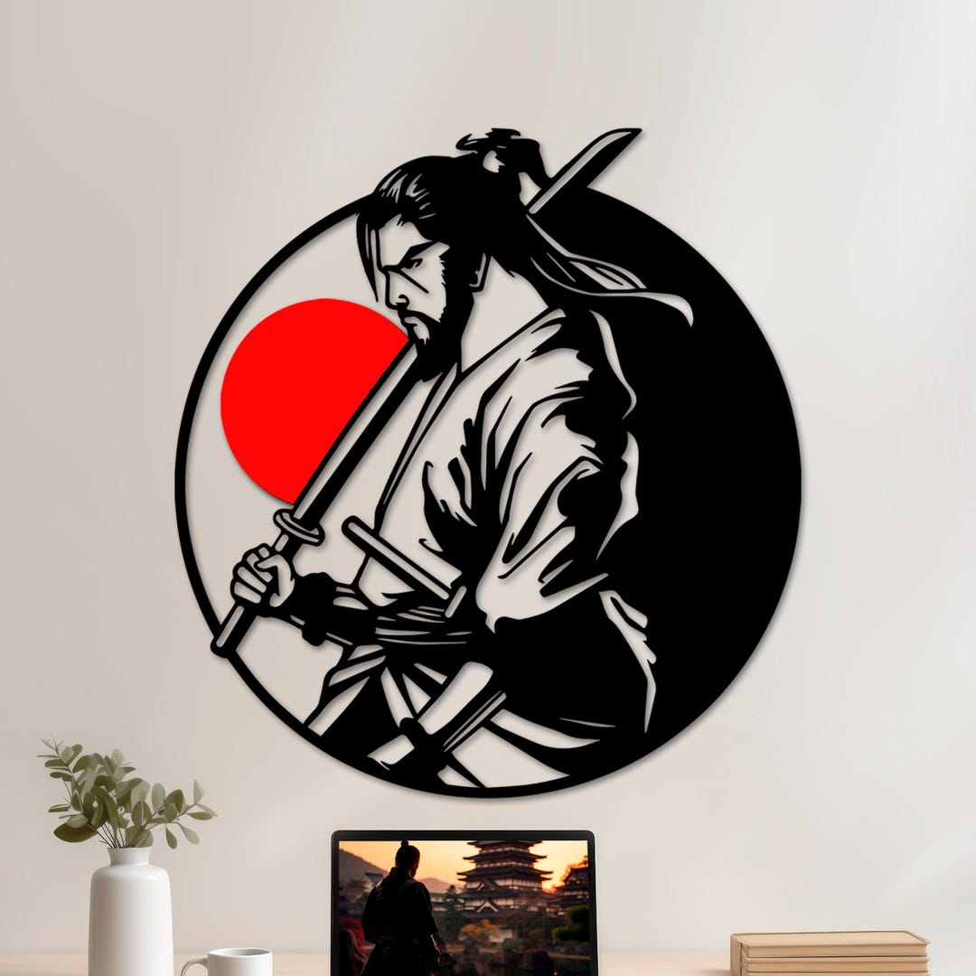 Samurai, Japandi Wood Wall Art, Asian Wall Hanging, Game Room Decor ...