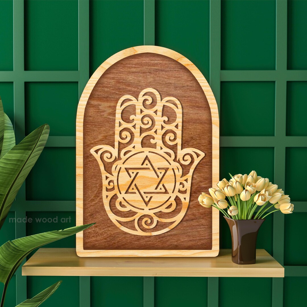 Hamsa Wood Wall Art, Star of David, Judaica Art, Jewish Gift, Shelf ...