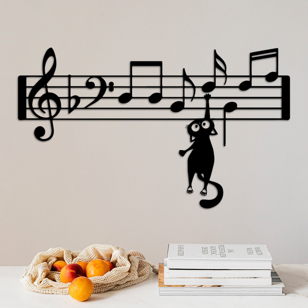 Music Wall Art, Music Note Decor, Wood Room Decor, Cat Lover Gift ...