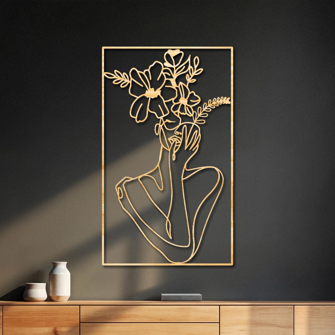 Woman Line Art, Wood Floral Decor, Minimalist Badroom, Above Bed Decor ...