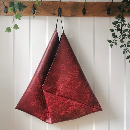 Chestnut Brown Vegan Leather Origami Bag With Faux Suede - Etsy