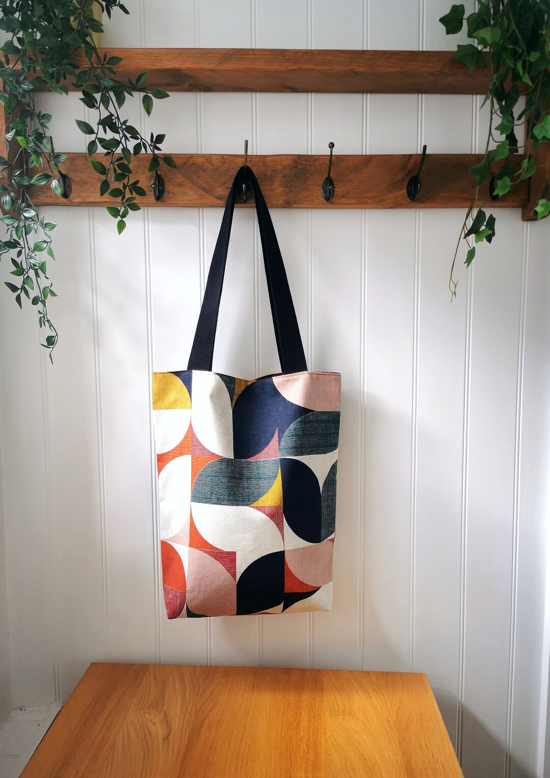 Large Colourful Cotton Tote Bag in Retro Scandi Geometric Multi ...