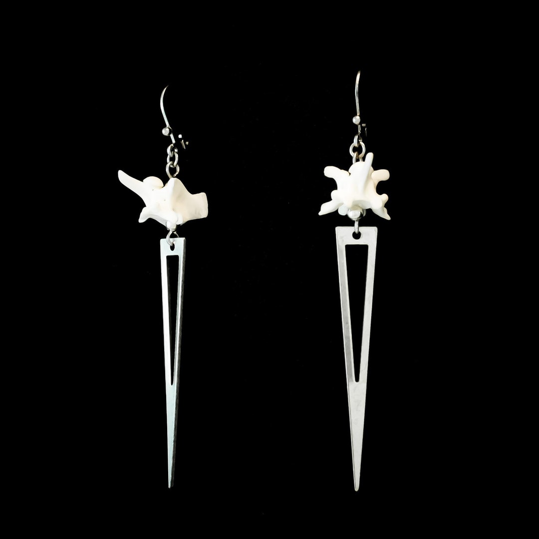 Rattlesnake Vertebrae and Triangle Charm Earrings, Antique Silver ...