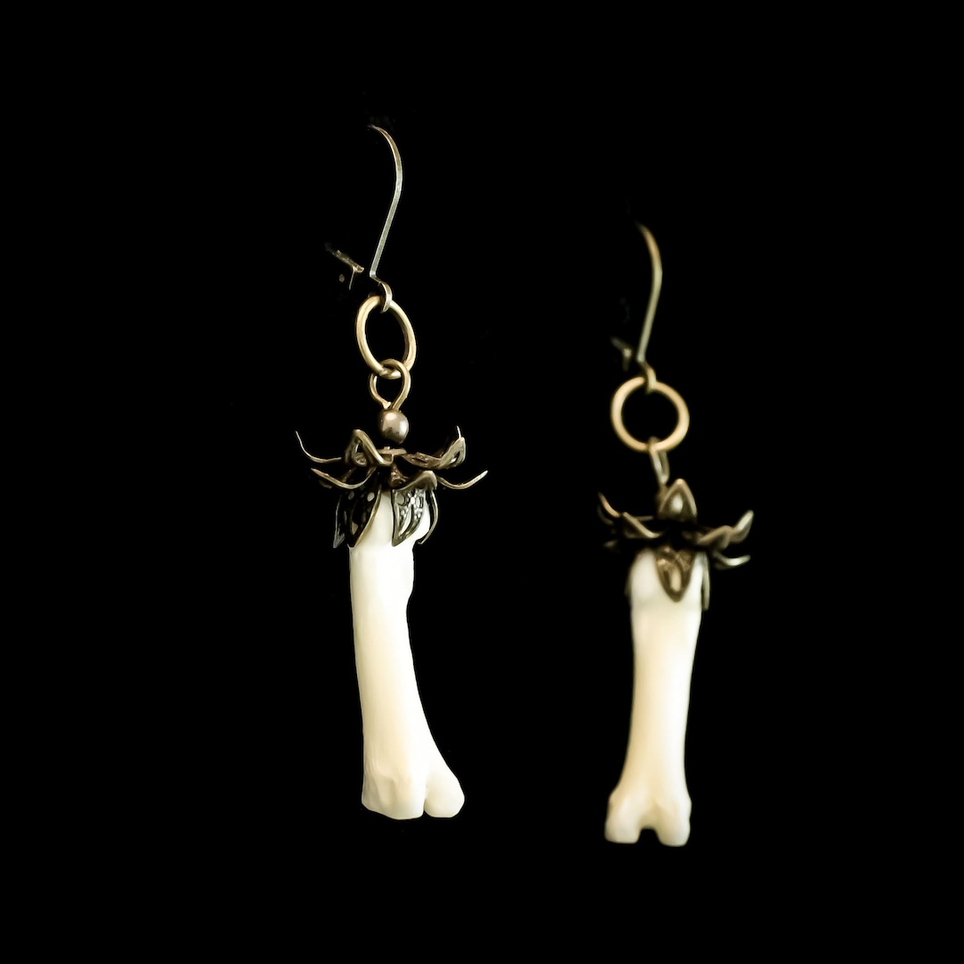 Coyote Toe Bone Earrings, Antique Brass Earrings, Animal Bone Jewelry ...