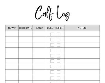 FILLABLE Calf Log | Cattle Records Farm Planner | - Etsy