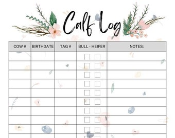 Calf Log | Cattle Records Farm Planner | - Etsy