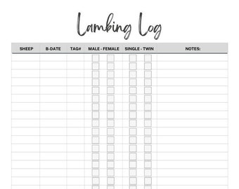 Lambing Log | Sheep Records Farm Planner | - Etsy