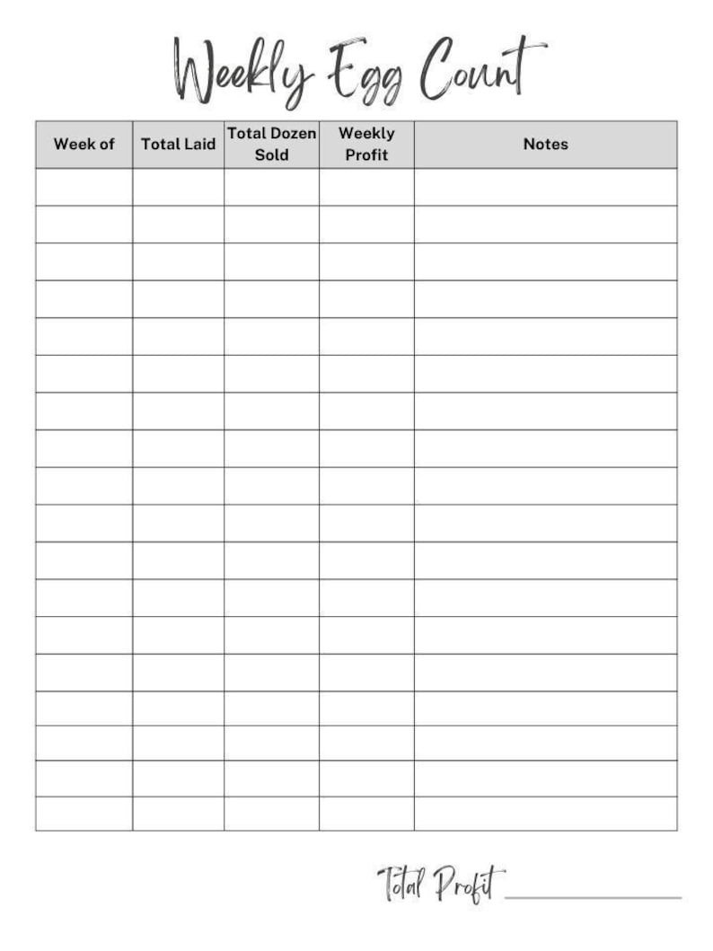 FILLABLE Weekly Egg Count Printable | Farm Printable | Tracks Eggs ...