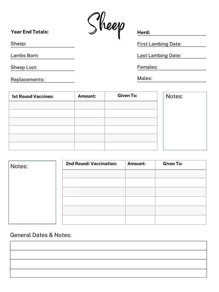 FILLABLE Sheep Farm Records Planner | Farm Planner Including Lambing ...