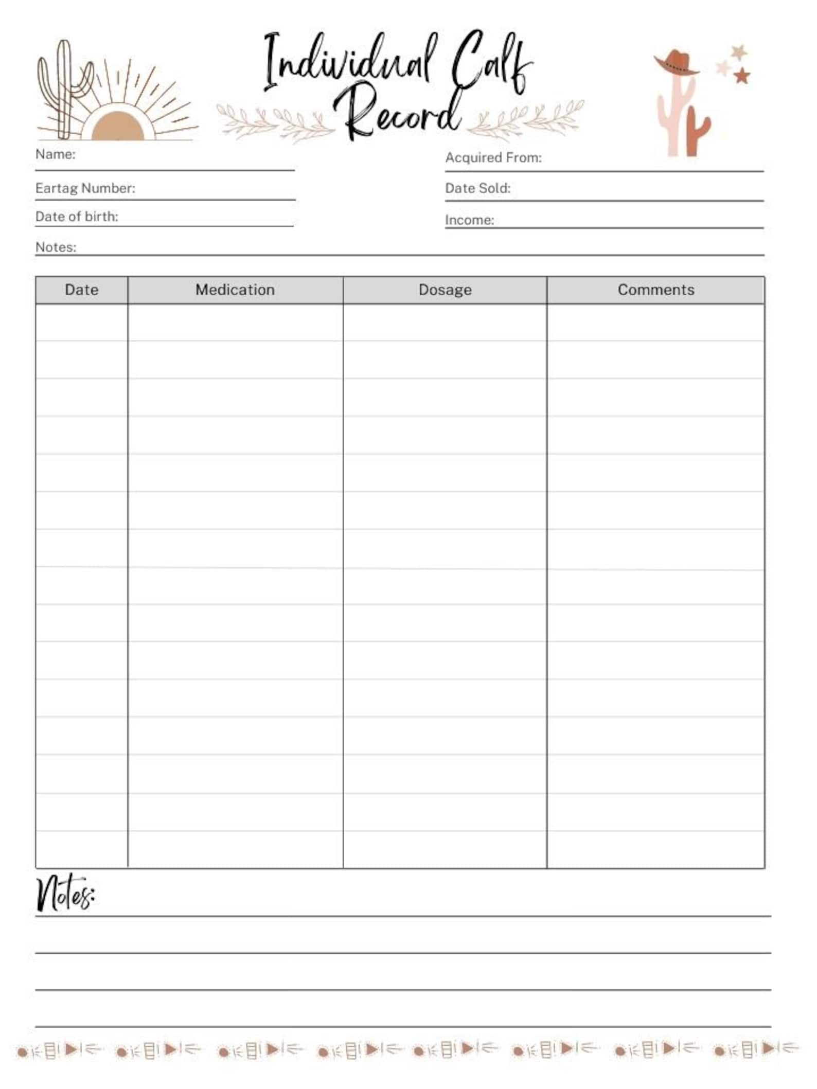 Farm Planner for Cattle Records | WESTERN BOHO |calving, Sales, Year ...