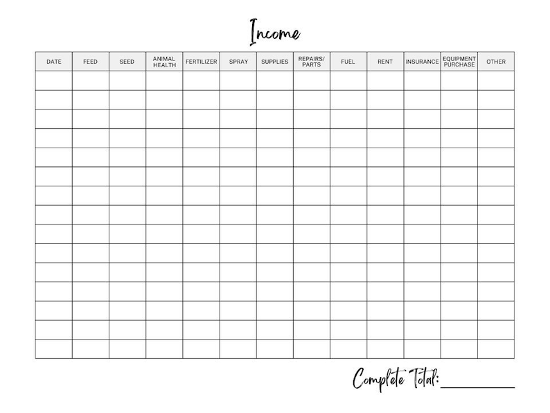 FILLABLE Farm Income Sheet | Track All Your Farm Income in One Place - Etsy