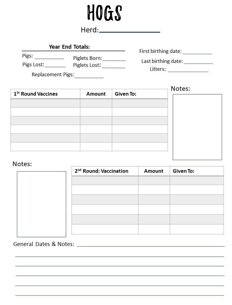 Hog Pack Farm Planner Litter record sow production | Etsy