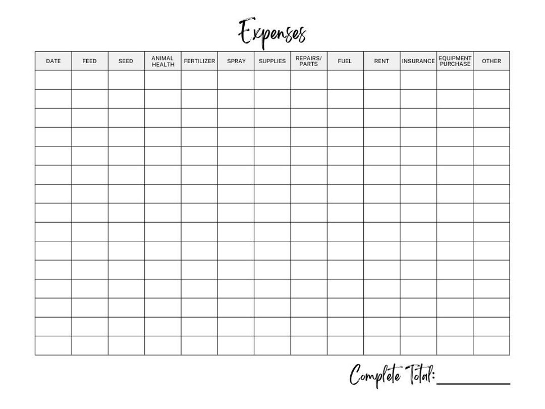 FILLABLE Farm Expense Sheet | Farm Planner Insert | Track All Your Seed ...