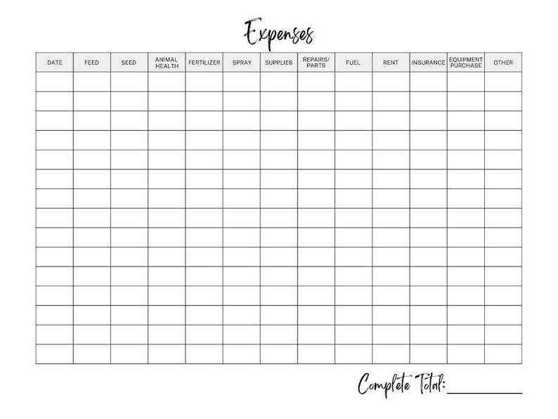FILLABLE Farm Expense Sheet | Farm Planner Insert | Track All Your Seed ...