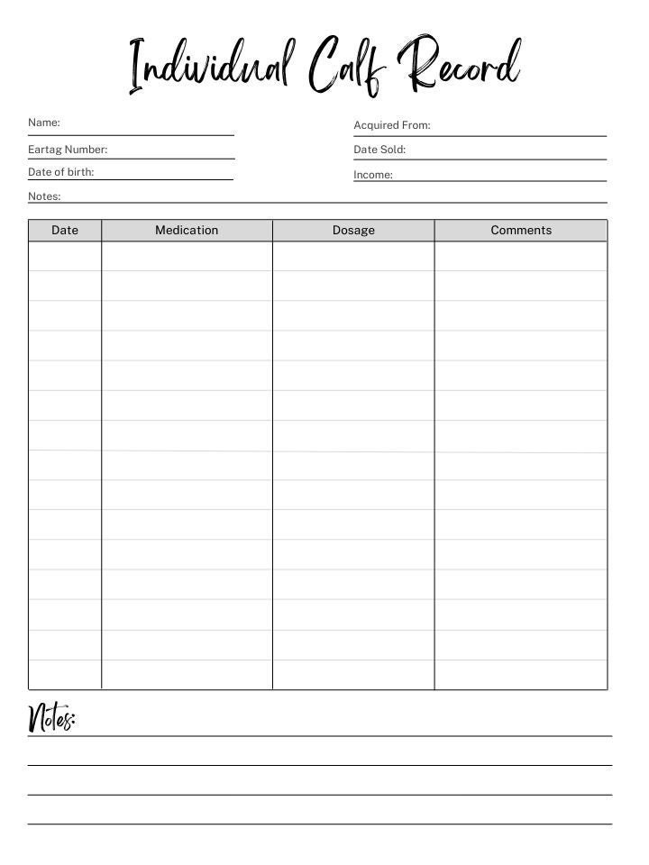 Cattle Record | Bull, Cow and Calf Record Sheet | Vaccine, Birthdate ...