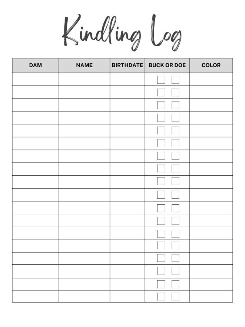 FILLABLE Rabbit Record Keeper | Farm Planner | Kindling Log, Month ...