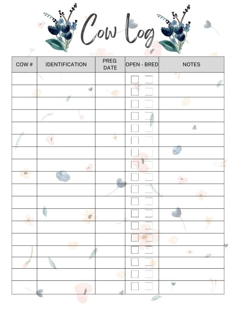 Cow Log | Cattle Records | Track Open or Pregnant, Preg Checked or Not ...