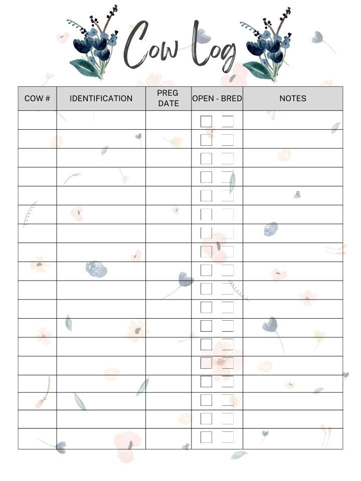 Cow Log | Cattle Records | Track Open or Pregnant, Preg Checked or Not ...