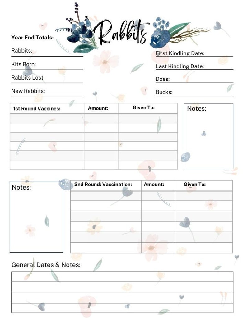 Rabbit Record Keeper | Farm Planner | Navy and Blush Floral Calendar - Etsy