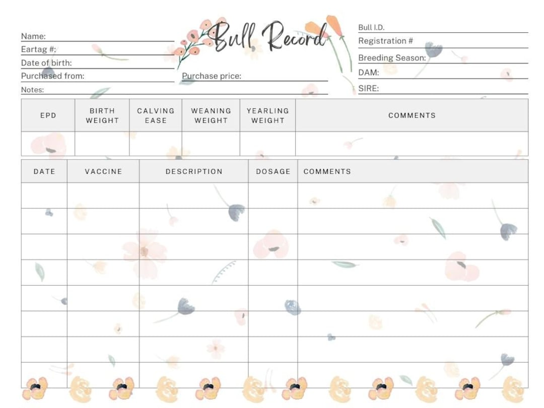 Bull Record | Cattle Record | Vaccine, Birthdate, and Other Farm ...