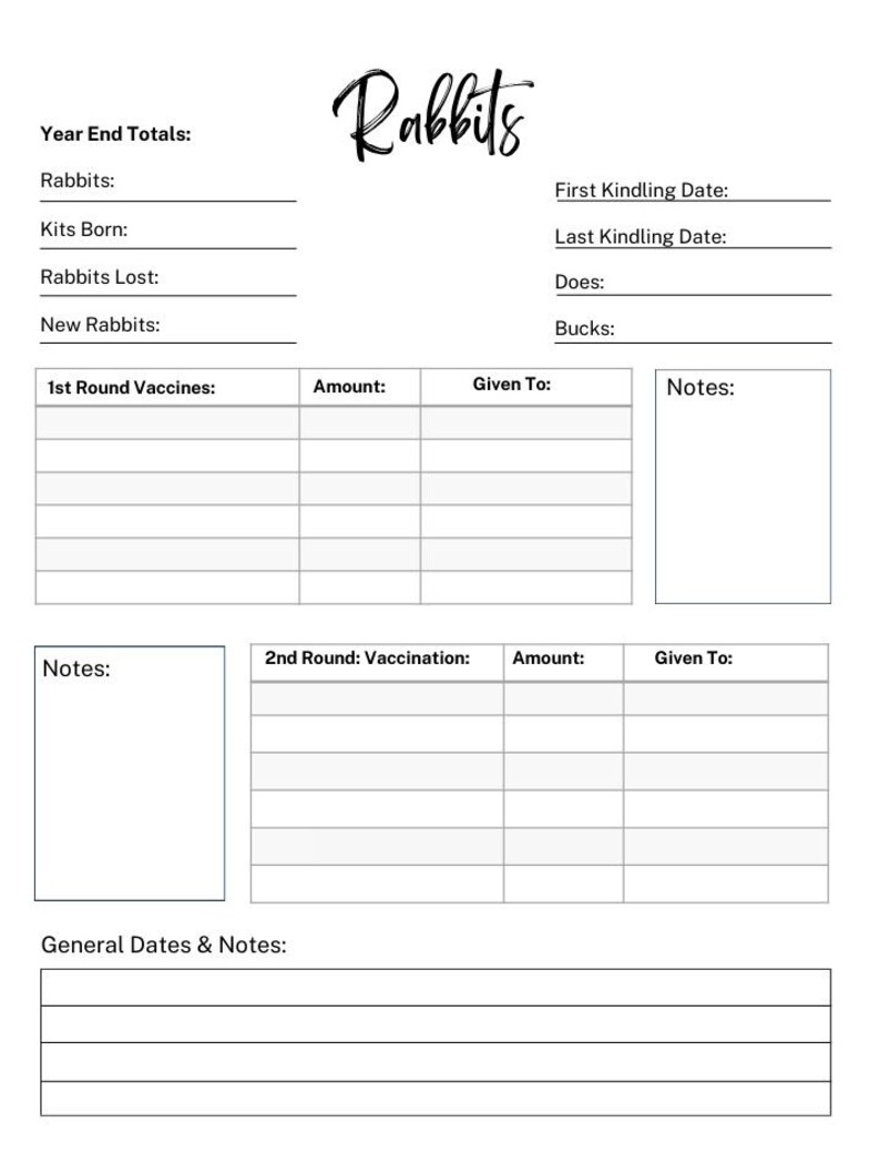 Rabbit Record Keeper | Farm Planner | Kindling Log, Month Overview ...